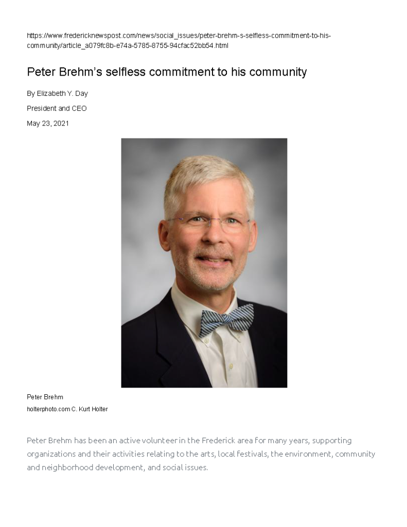 Peter Brehm’s selfless commitment to his community - The Frederick Center